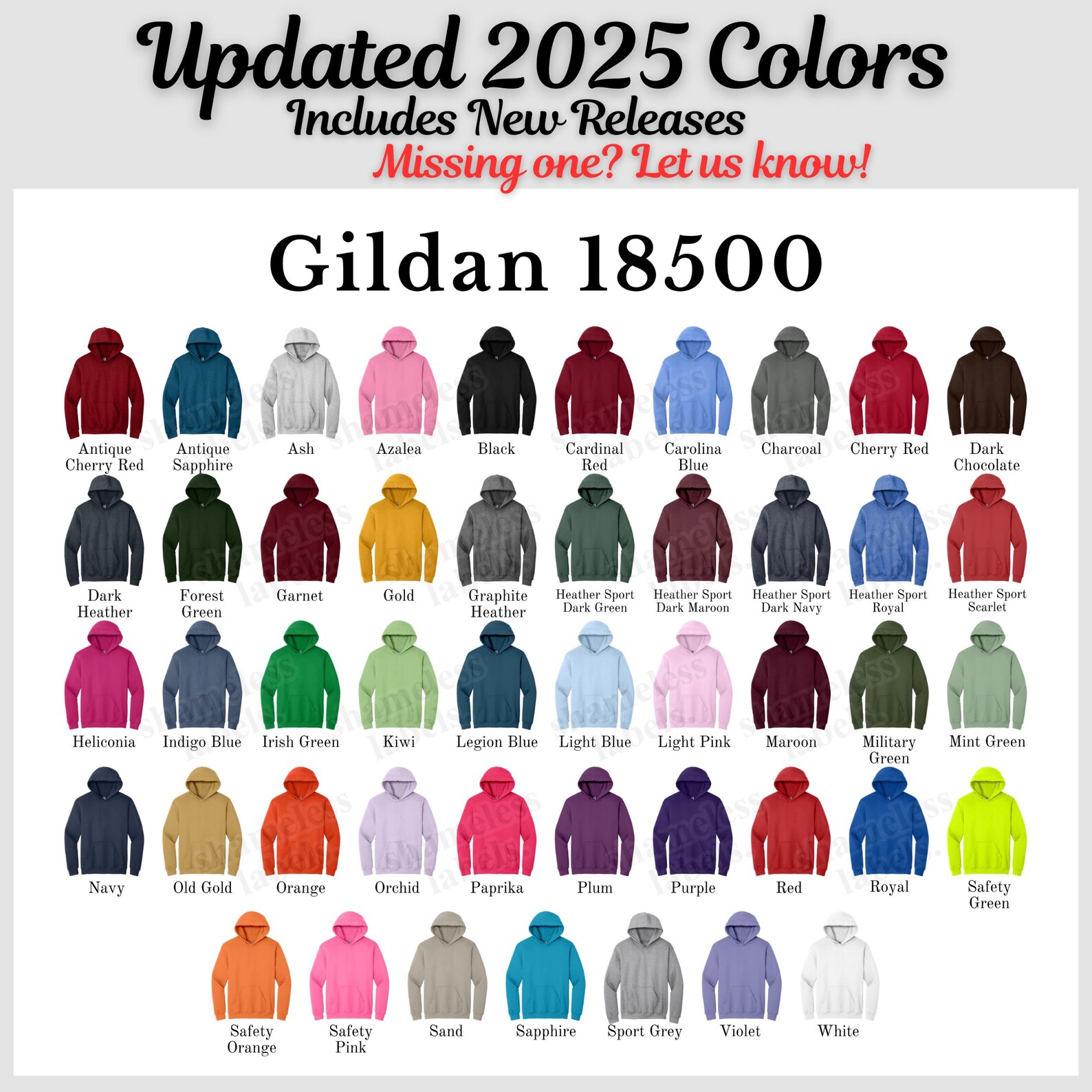 Gildan 18500 Color Chart & Size Chart, Editable Canva Template, G185 ...