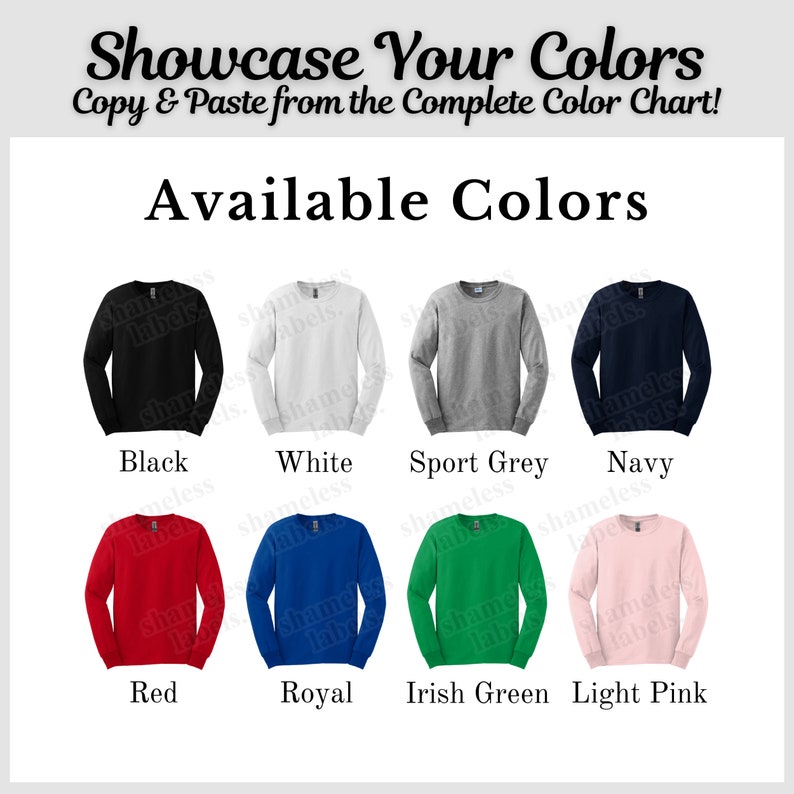 Gildan 2400 Color Chart & Size Chart, Editable Canva Template, G240 ...