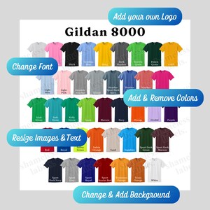 Gildan 8000 Color & Size Chart, EDITABLE Canva Template, G800 Color ...