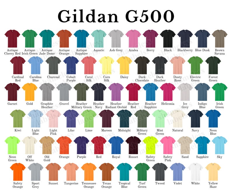 Editable Gildan G500 Color Chart & Size Chart, Canva Template, 5000 ...