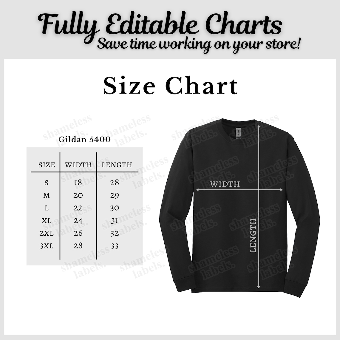 Gildan 5400 Color Chart & Size Chart, Editable Canva Template, G540 ...