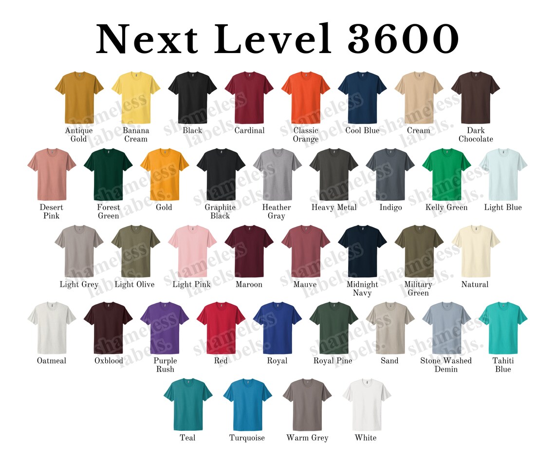 Editable Next Level 3600 Color Chart & Size Chart, Canva Template, 3600 ...
