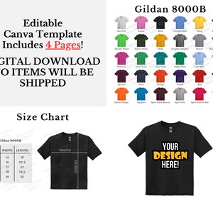 Editable Gildan 8000B Color Chart & Size Chart, Canva Template, G800B ...