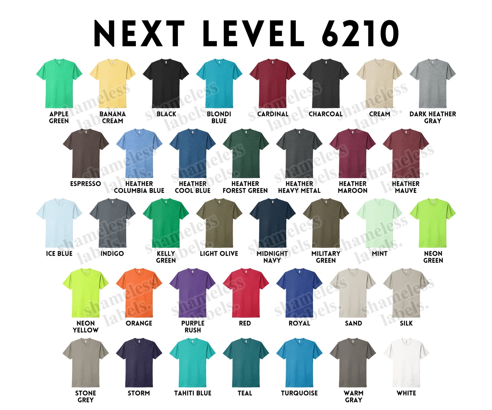 Editable Next Level 6210 Color Chart, Canva Template, N6210 Color Chart ...