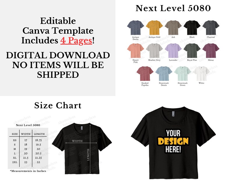 Editable Next Level 5080 Color Chart & Size Chart, Canva Template ...