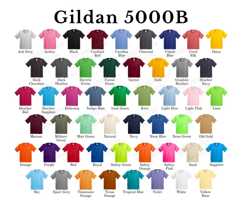 Editable Gildan 5000B Color Chart & Size Chart, Canva Template, G500B ...
