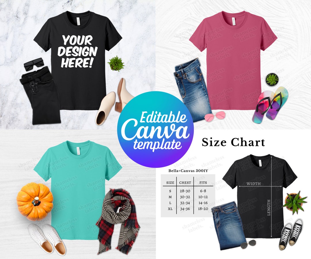 Editable Bella Canvas 3001Y Mockup, Canva Template, BC3001Y CVC Mockup ...