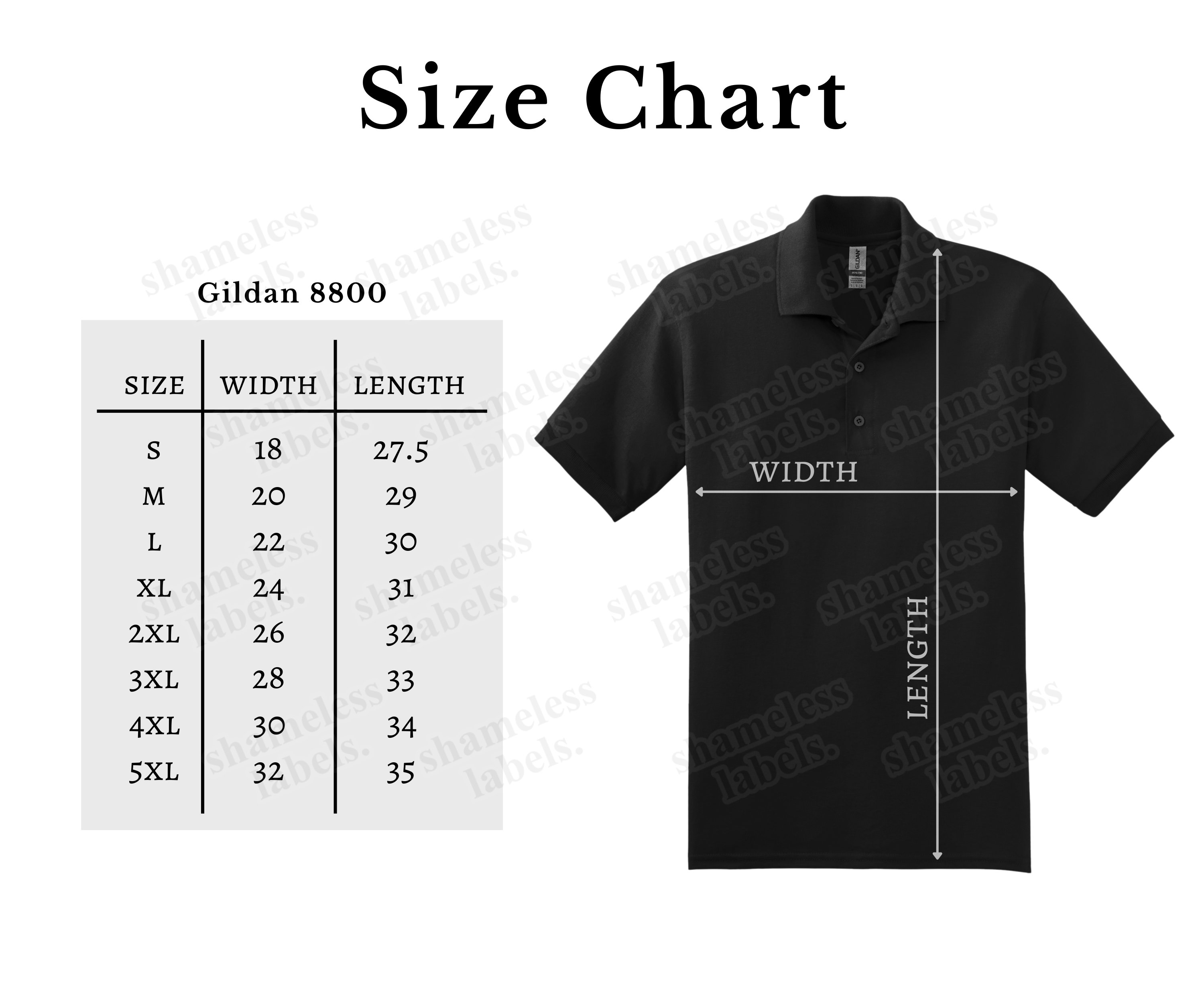 Editable Gildan 8800 Color Chart & Size Chart, Canva Template, G880 ...