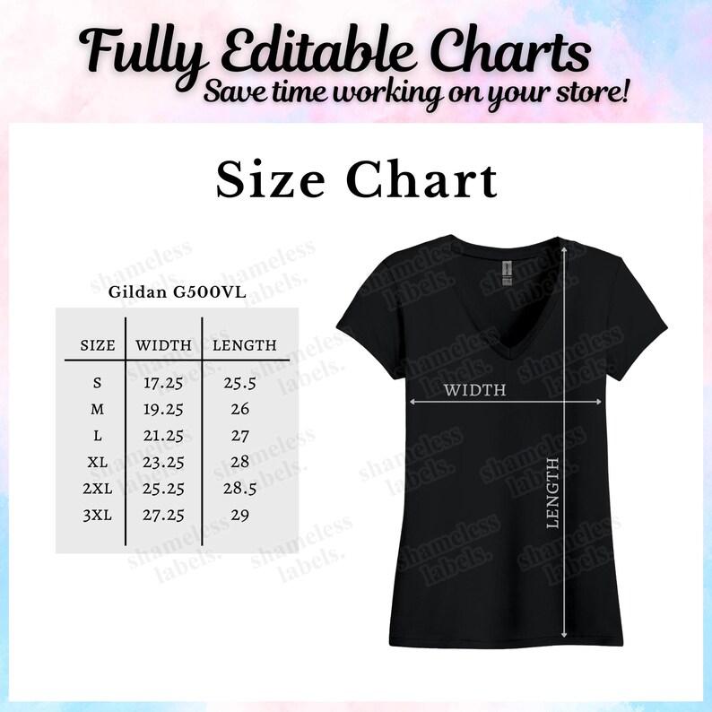 Gildan G500VL Size Chart & Color Chart, Editable Canva Template, G500VL ...