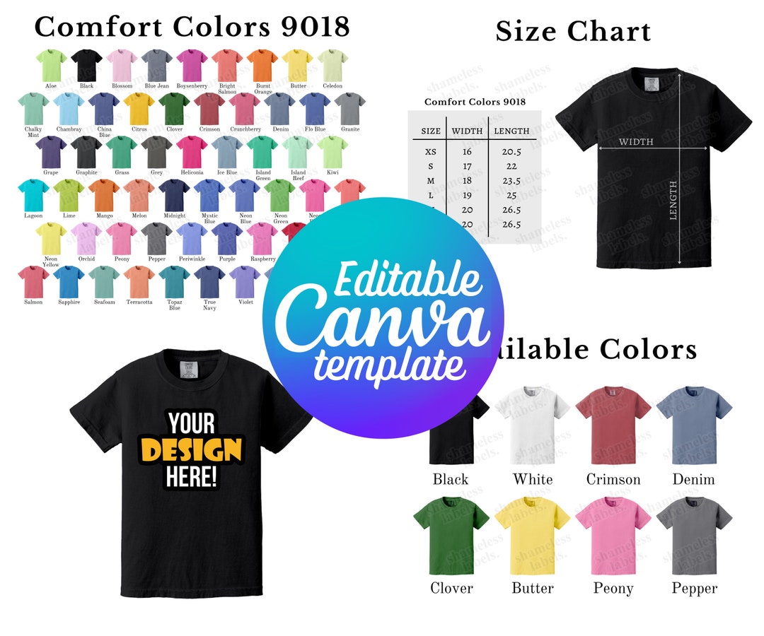 Editable Comfort Colors 9018 Color Chart & Size Chart, Canva Template ... Editable Comfort Colors 9018 Color Chart & Size Chart, Canva Template ...