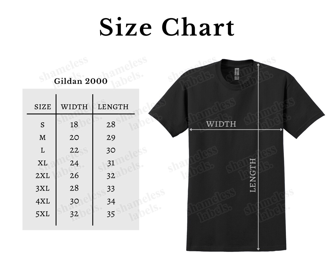 Editable Gildan 2000 Color Chart & Size Chart Canva Template - Etsy