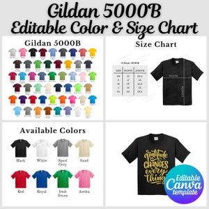 Gildan 5000B Color Chart & Size Chart, Editable Canva Template, G500B ...