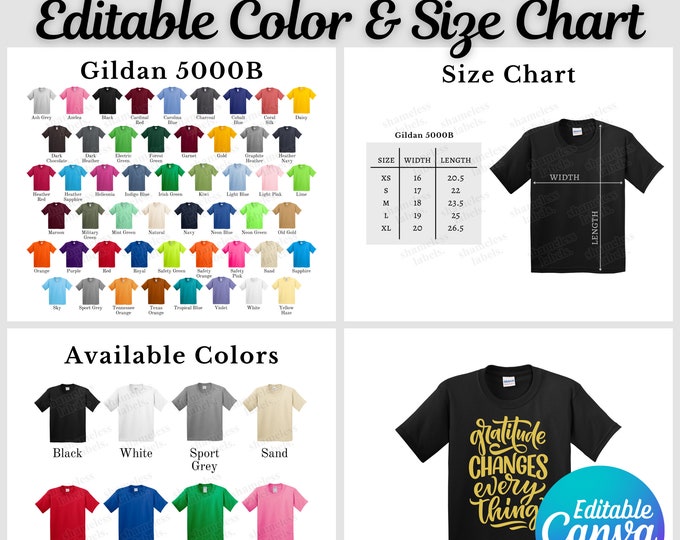 Semi Editable G500B Size Chart + Color Chart • Heavy Cotton Youth T ...
