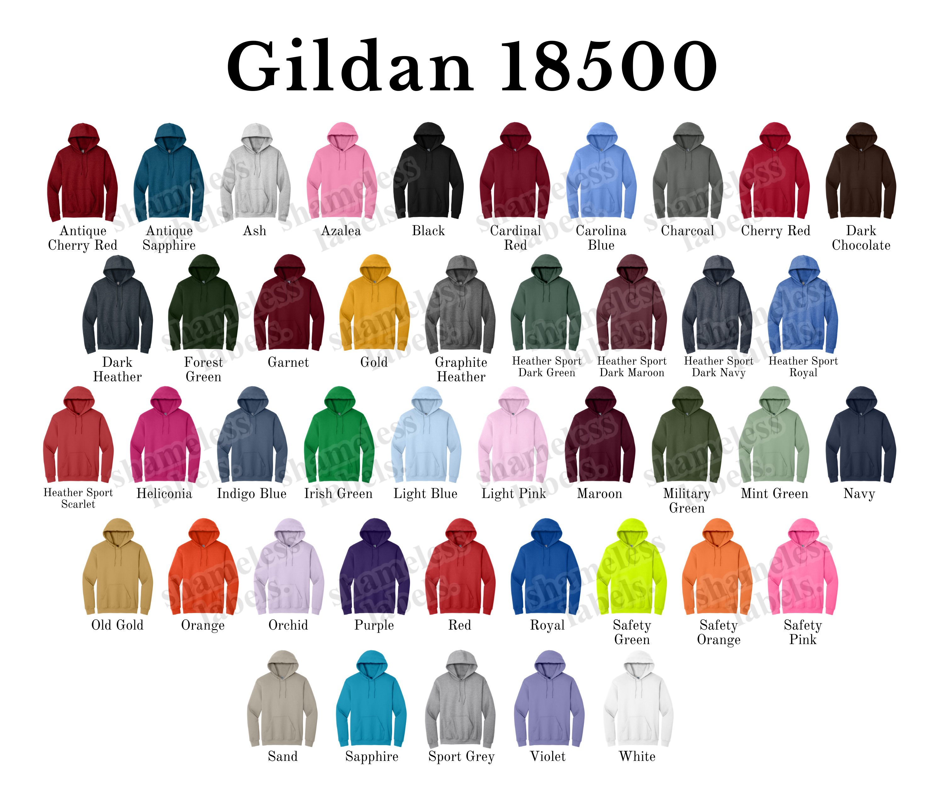 Editable Gildan 18500 Color Chart & Size Chart Canva - Etsy UK