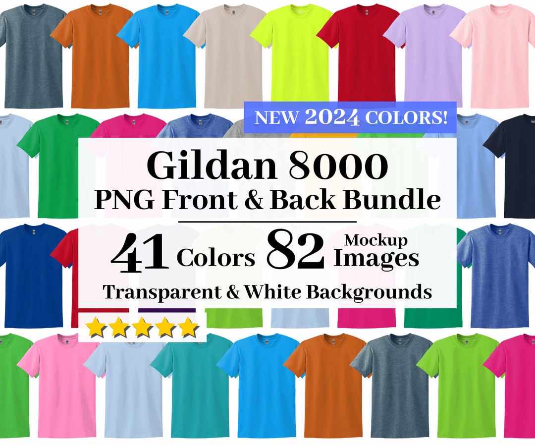 Gildan 8000 PNG Mockup Bundle, Transparent + White Backgrounds, All 41 ...
