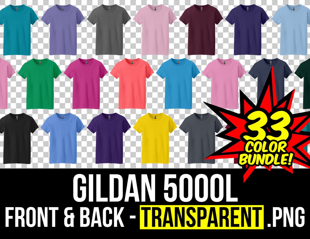 Gildan 5000L Front and Back Mockup Bundle, T Shirt Mockup PNG, G500L ...