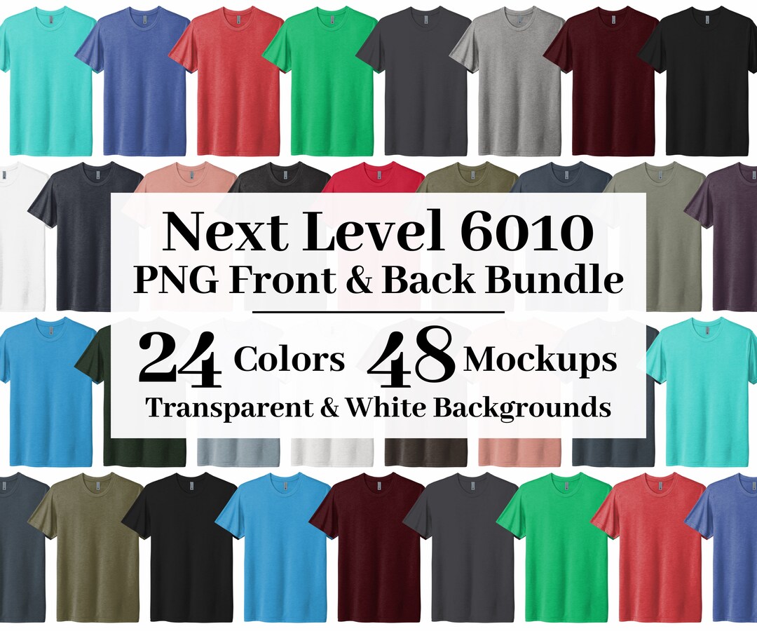 Next Level 6010 Front and Back Flat Lay Mockup Bundle, Transparent ...