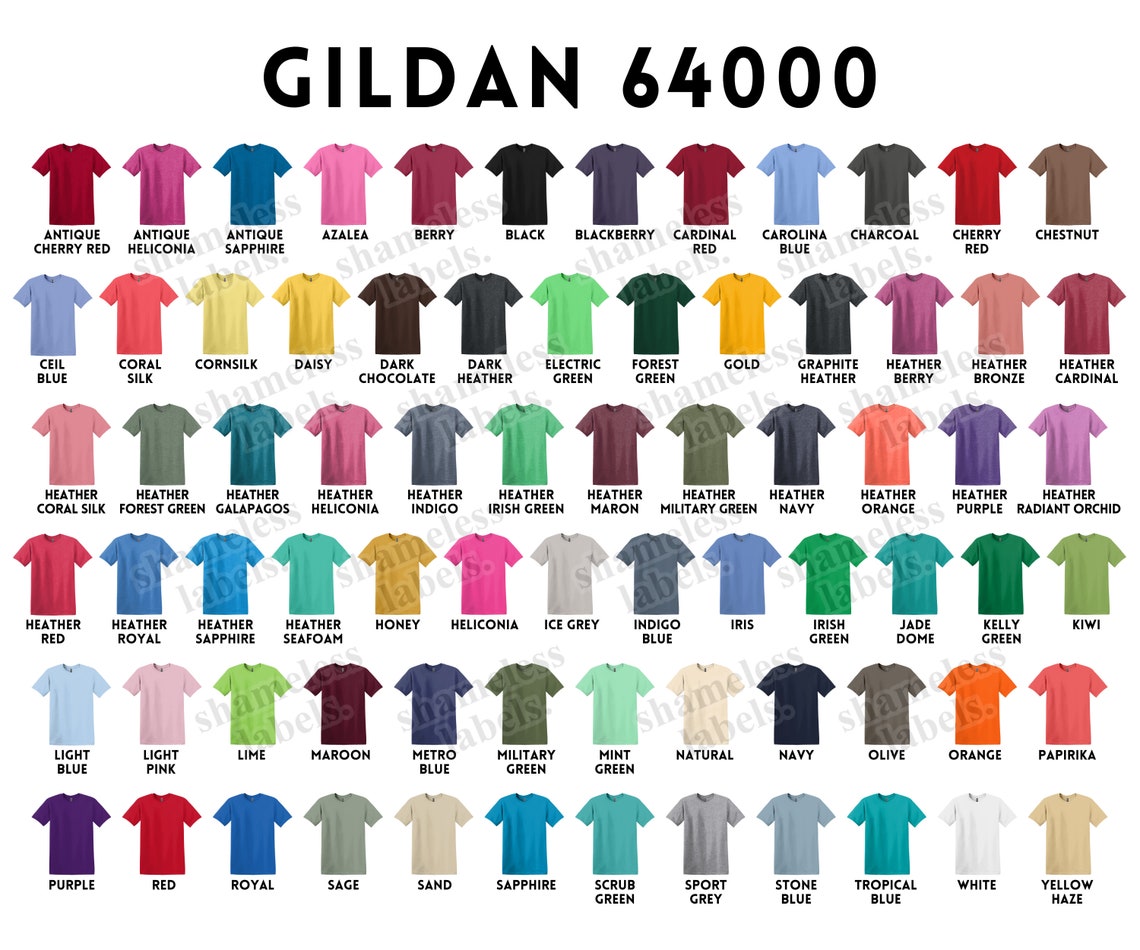 Editable Gildan 64000 Color Chart, Canva Template, G640 Color Chart ...