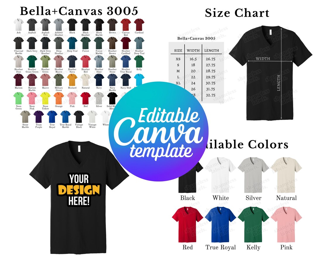 Editable Bella Canvas 3005 Color Chart & Size Chart, Includes CVC ...