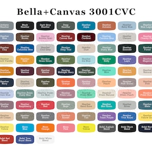 Editable Bella Canvas 3001 Color Chart, All 169 Colors With CVC Heather ...