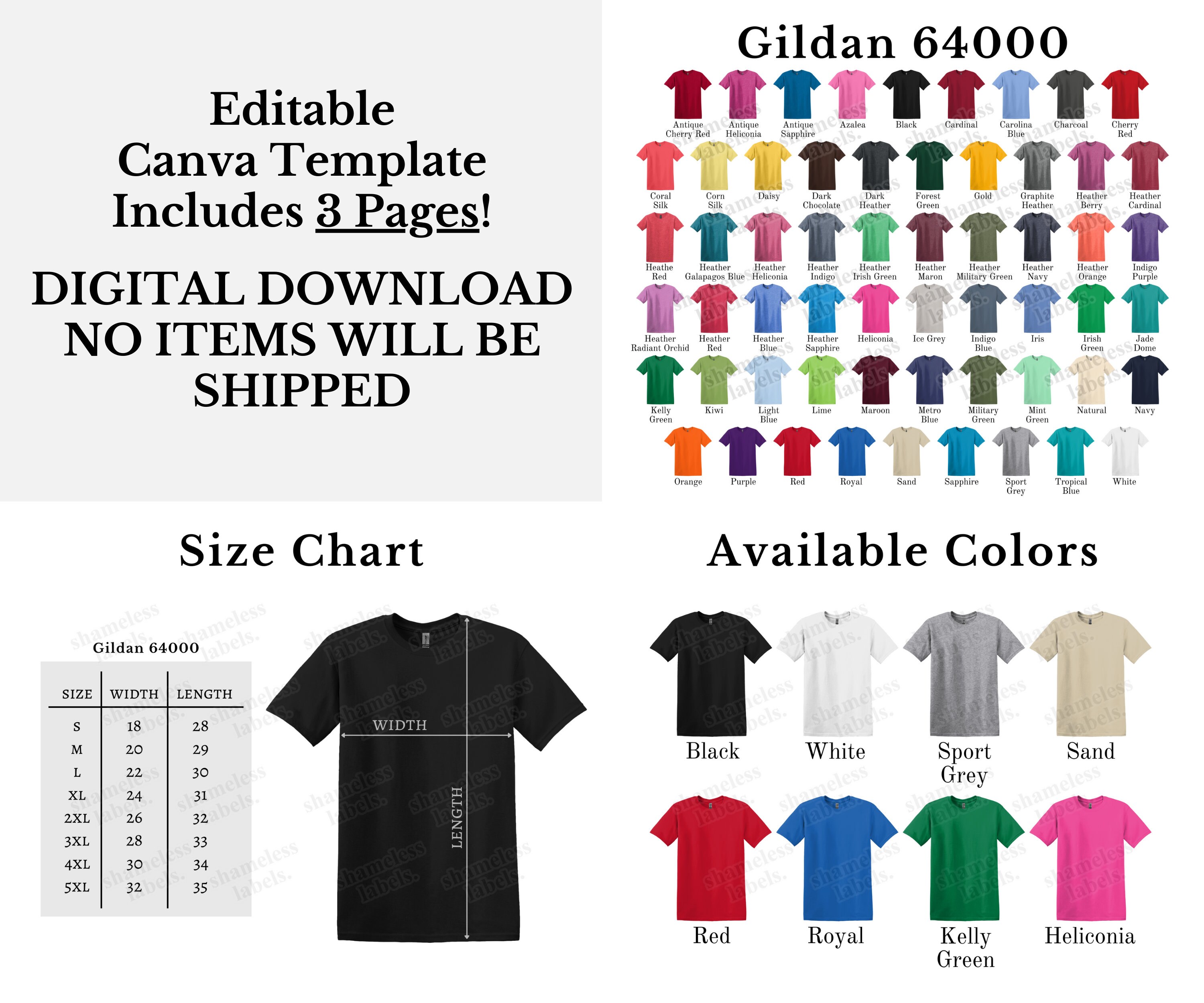 Editable Gildan 64000 Color Chart & Size Chart Canva - Etsy Australia Editable Gildan 64000 Color Chart & Size Chart Canva - Etsy Australia
