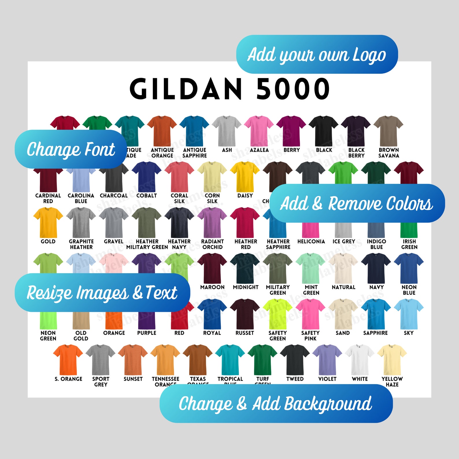 Editable Gildan 5000 Color Chart, Canva Template, G500 Color Chart ...
