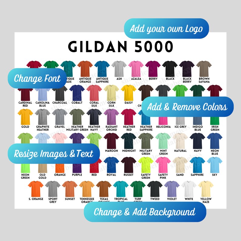 Editable Gildan 5000 Color Chart, Canva Template, G500 Color Chart ...
