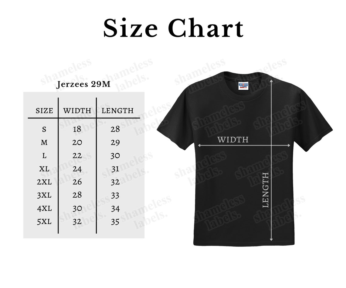 Editable Jerzees 29M Color Chart & Size Chart, Canva Template, 29M ...