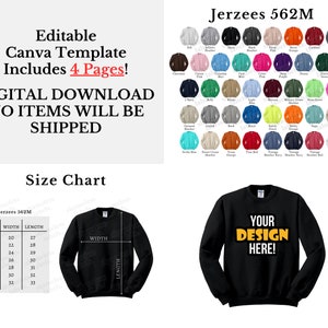 Editable Jerzees 562 Color Chart & Size Chart, Canva Template, Jerzees ...