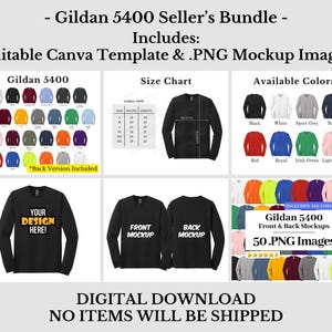 Gildan 5400 Color Chart & Size Chart, Editable Canva Template, 5400 ...