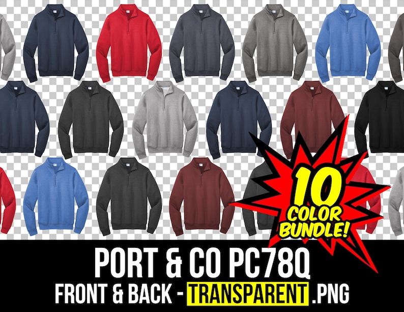 Port & Co PC78Q Front and Back Mockup Bundle, 1/4 Zip Mockup, Port and ...