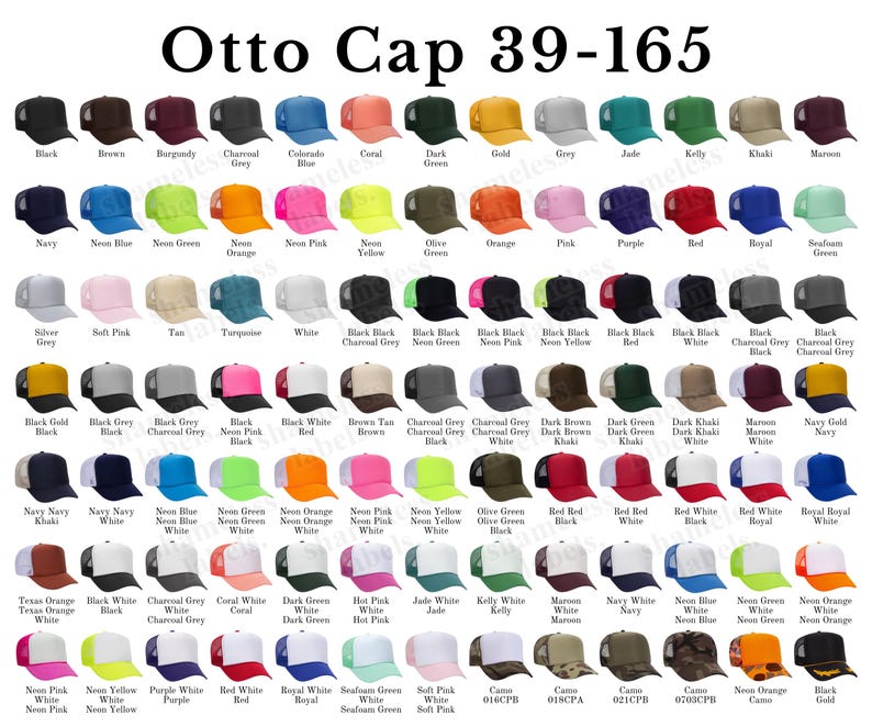 Editable Otto Cap 39-165 Color Chart & Size Chart, Hat Canva Template ...
