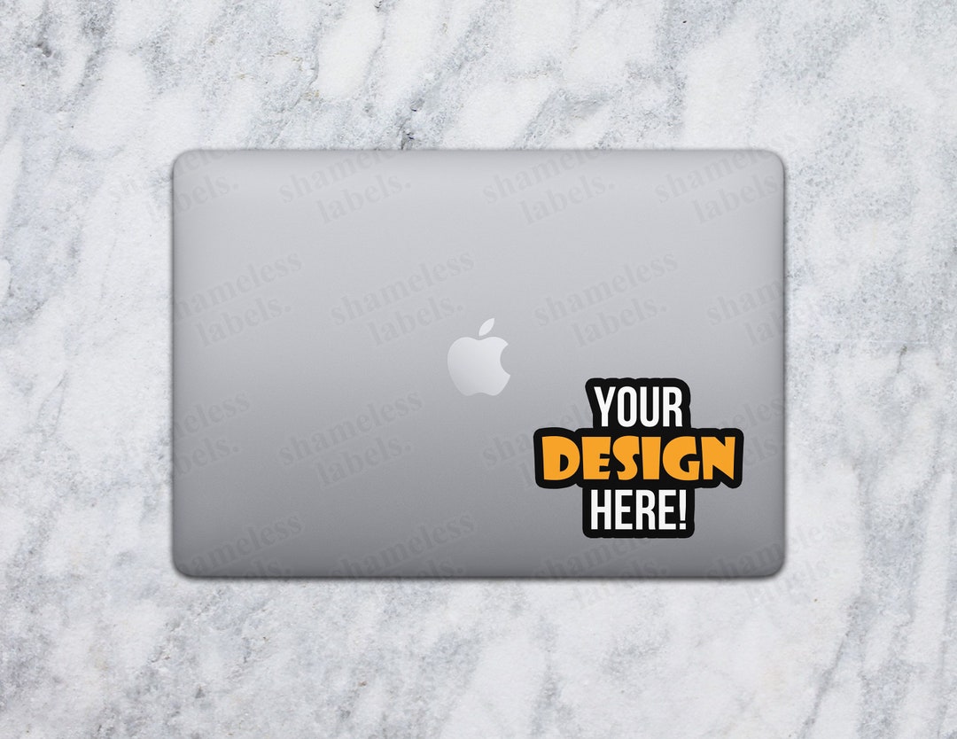 Laptop Sticker Mockup Marble Background Top View Back Cover MacBook ...