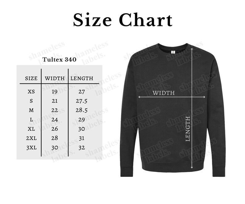 Editable Tultex 340 Color Chart & Size Chart, Canva Template, 340 Color ...