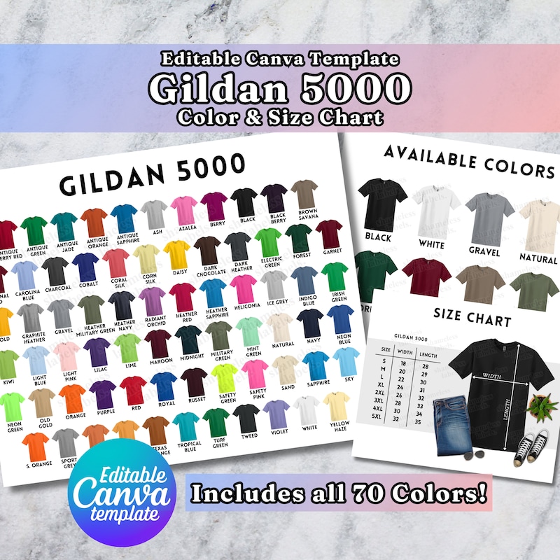 Gildan 5000 Color Chart - Etsy