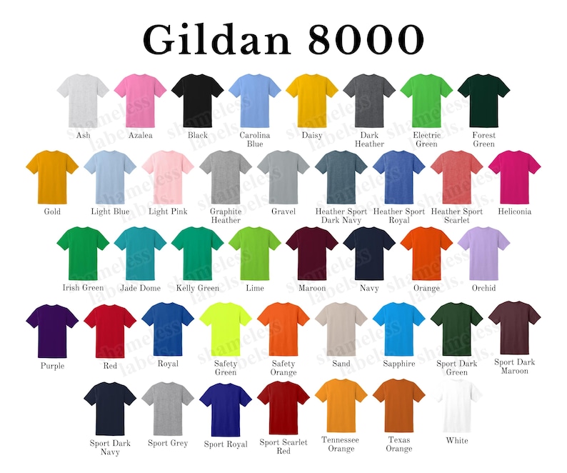 Gildan 8000 Color Chart & Size Chart, Editable Canva Template, 8000 ...