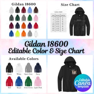 Gildan 18600 Size Chart & Color Chart, Editable Canva Template, G186 ...