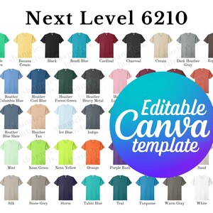 Editable Next Level 6210 Color Chart & Size Chart, Canva Template ...
