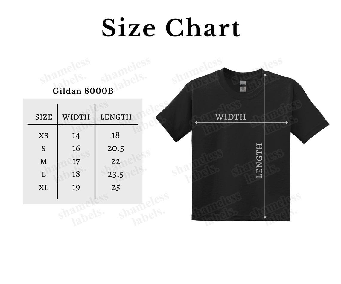 Editable Gildan 8000B Color Chart & Size Chart, Canva Template, G800B ...