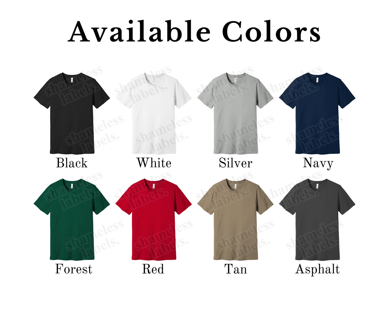 Editable Bella Canvas 3001 Color Chart & Size Chart, Includes CVC ...