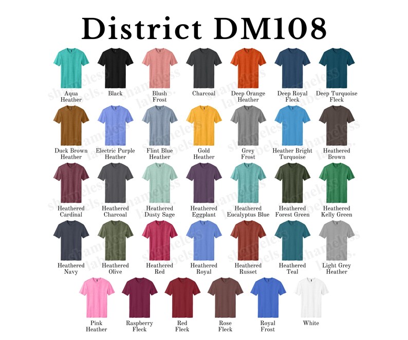 Editable District DM108 Color Chart & Size Chart, Canva Template, DM108 ...