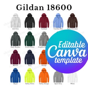 Editable Gildan 18600 Color Chart & Size Chart, Canva Template, G186 ...