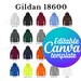Editable Gildan 18600 Color Chart & Size Chart, Canva Template, G186 ...