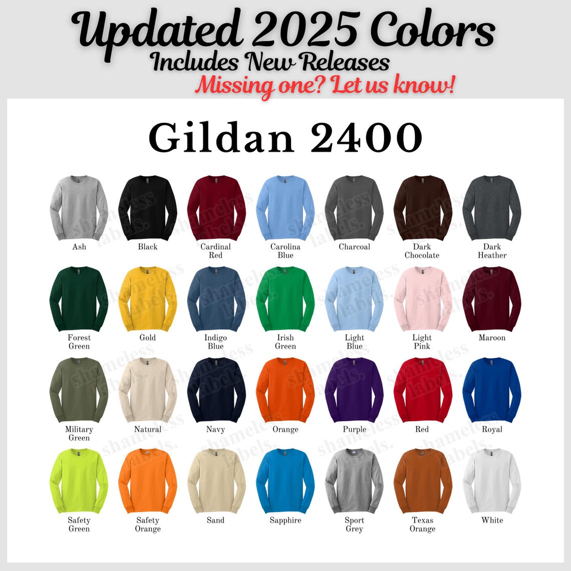 Gildan 2400 Color Chart & Size Chart, Editable Canva Template, G240 ...