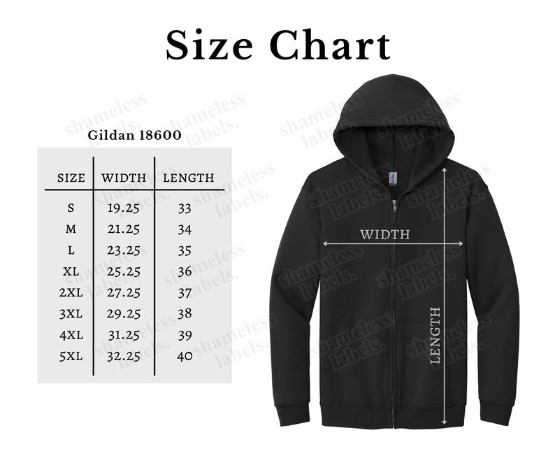 Editable Gildan 18600 Color Chart & Size Chart, Canva Template, G186 ...