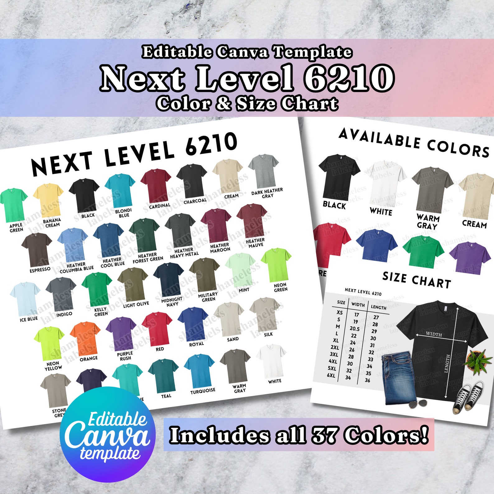 Editable Next Level 6210 Color Chart, Canva Template, N6210 Color Chart ...
