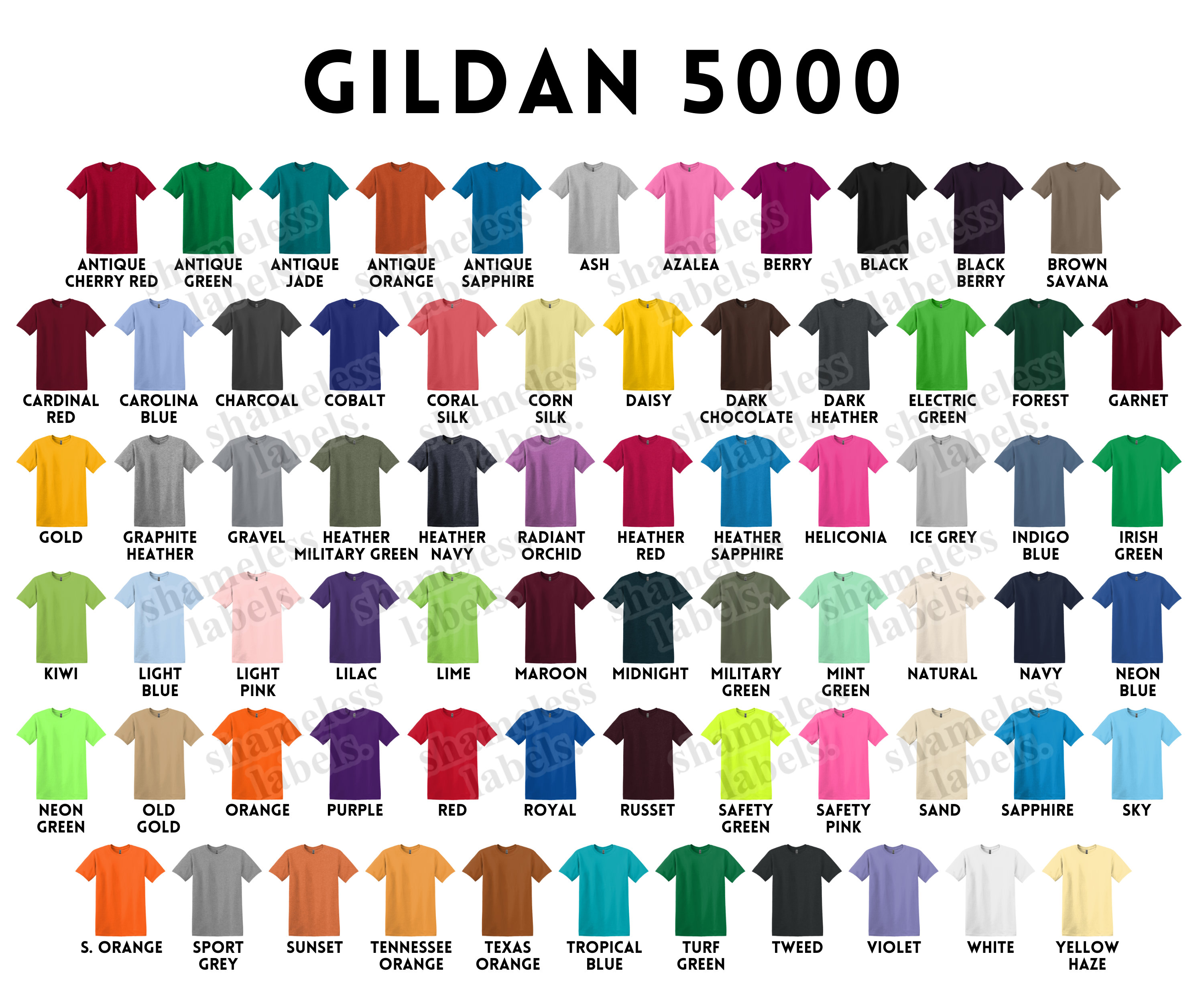 Editable Gildan 5000 Color Chart, Canva Template, G500 Color Chart ...