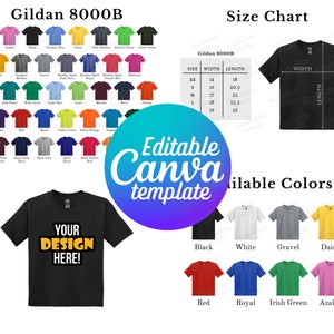 Editable Gildan 8000B Color Chart & Size Chart, Canva Template, G800B ...