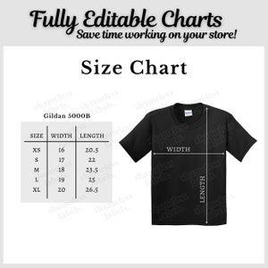 Gildan 5000B Color Chart & Size Chart, Editable Canva Template, G500B ...