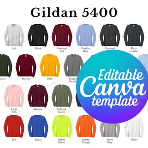 Editable Gildan 5400 Color Chart & Size Chart, Canva Template, G540 ...